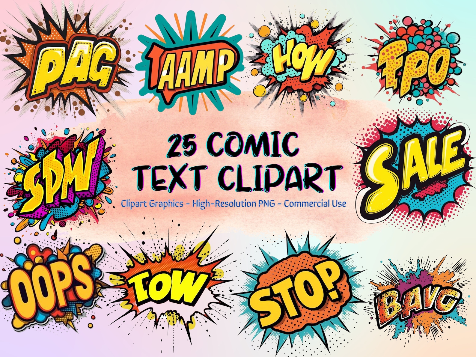25 Comic Text Clipart Comic Book Clipart Superhero Party - Etsy