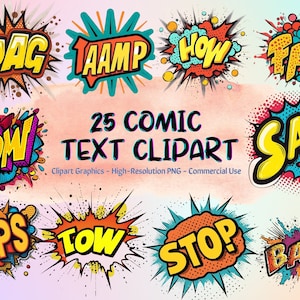 25 Comic Text Clipart, Comic Book Clipart, Superhero Party Clipart ...