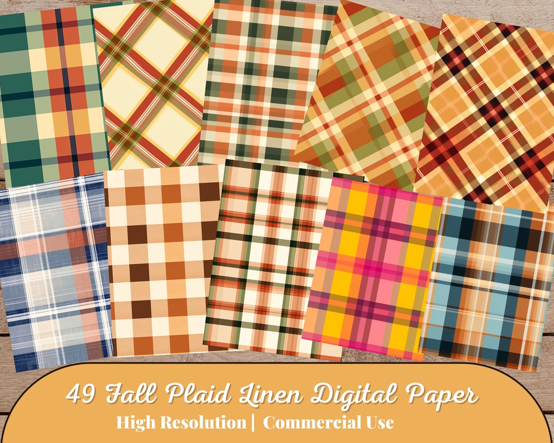 49 Fall Plaid Linen Digital Paper, Seamless Rustic Autumn Digital Paper ...