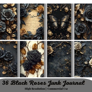 36 Black Roses Junk Journal Pages Gothic Collage Sheets Scrapbooking ...