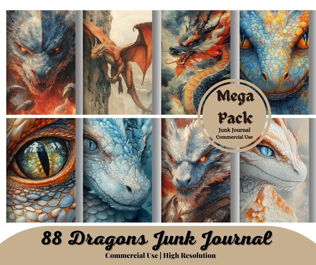 88 Dragons Junk Journal Kit Fantasy Dragon Scrapbook Printable ...