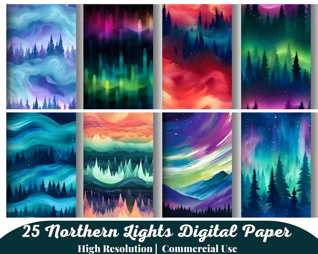 25 Northern Lights Digital Paper | Aurora Borealis Background ...