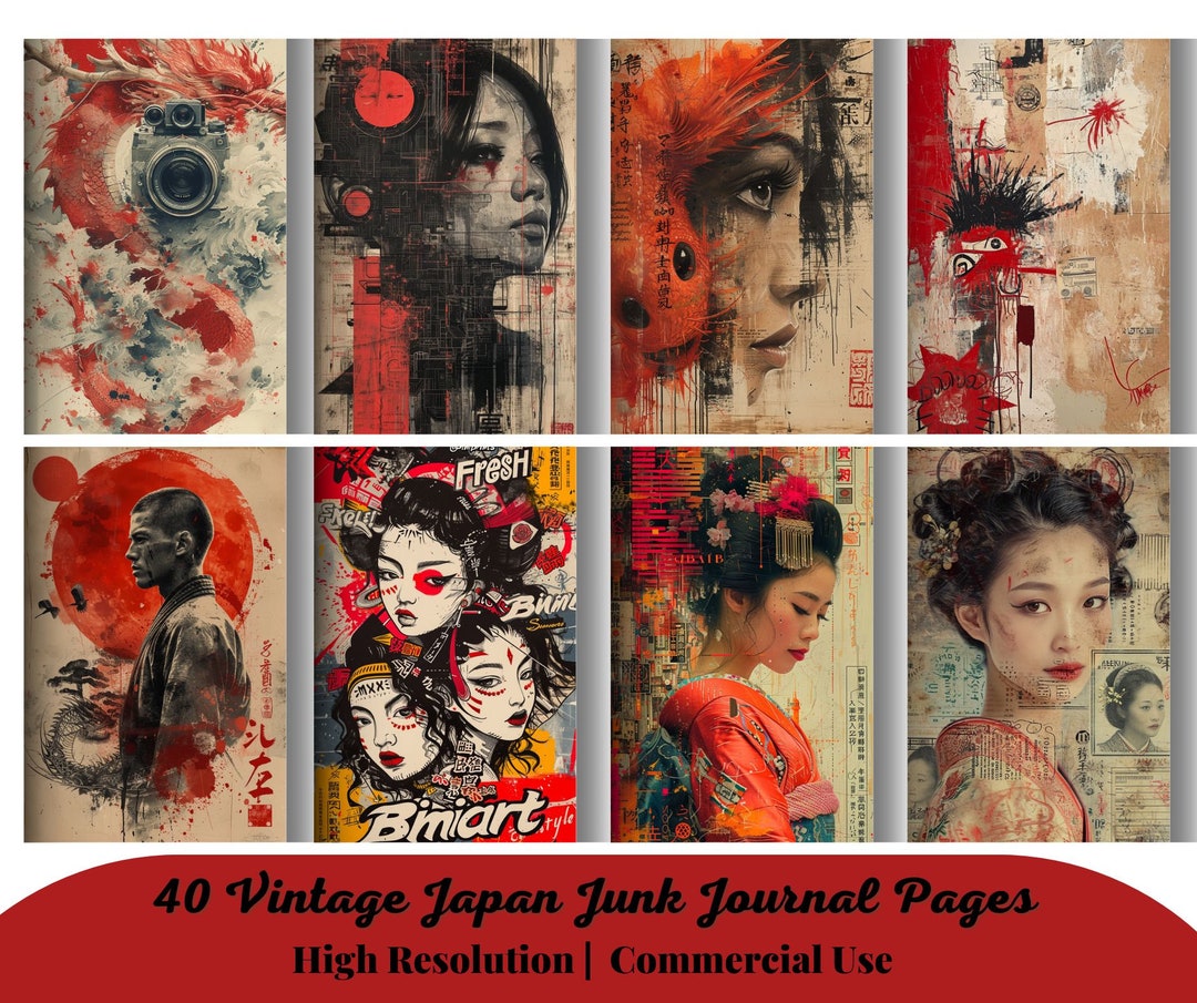 40 Vintage Japan Junk Journal Pages, Digital Scrapbook Paper, Japanese ...