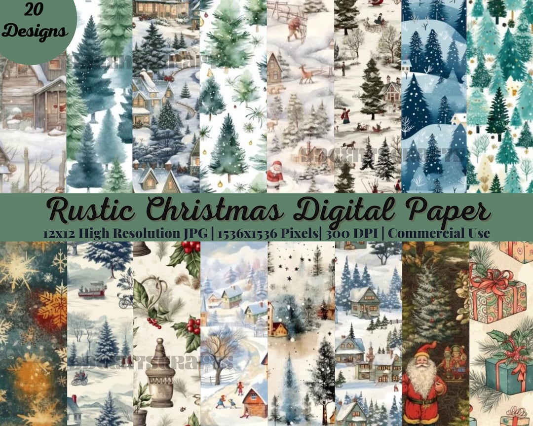20 Rustic Christmas Digital Paper, Printable Scrapbook Paper, Christmas ...