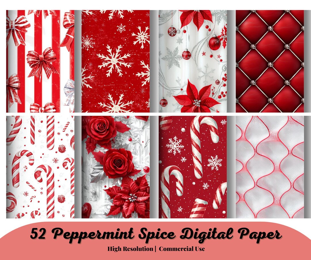 52 Peppermint, Spice Digital Paper, Candy Cane, Christmas, Holiday ...
