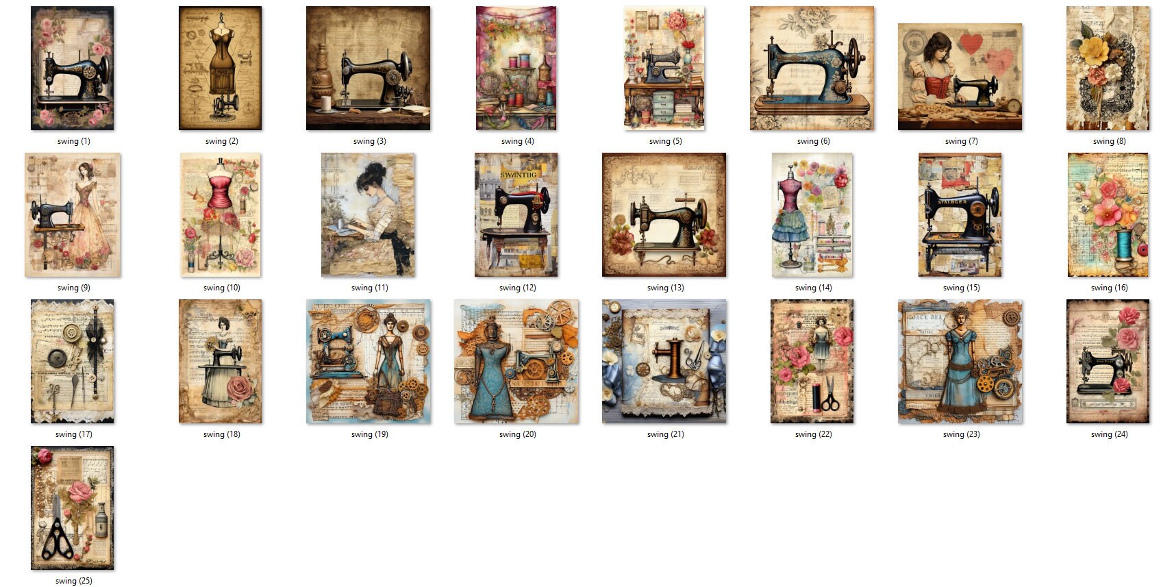 25 Vintage Sewing Junk Journal Pages, Digital Scrapbook Paper Kit ...