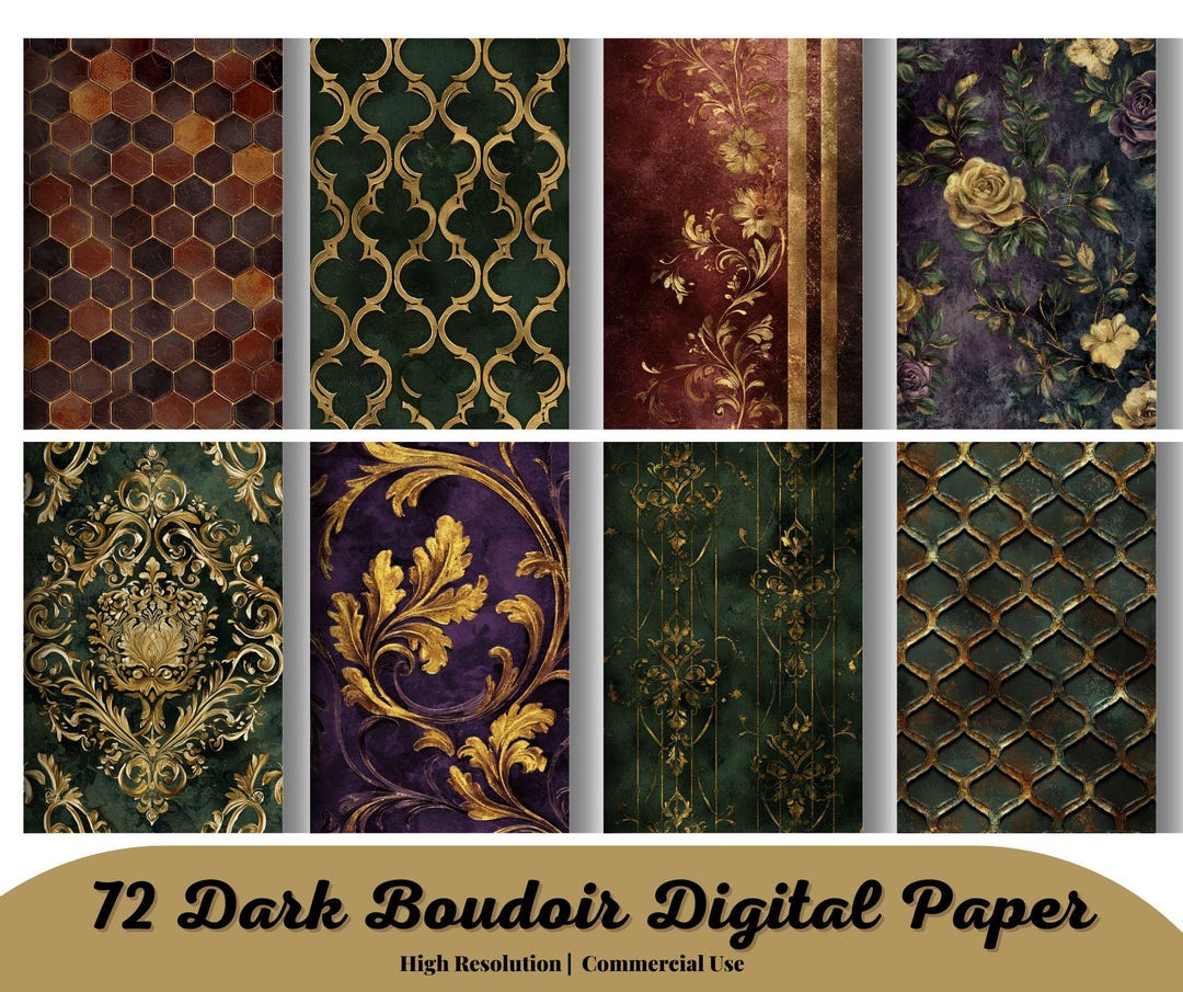Dark Boudoir Digital Paper, Ornate Backgrounds With Baroque Flourishes ...