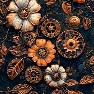 Seamless Steampunk Floral Digital Paper, Steampunk Flowers Seamless ...