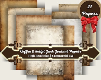 Coffee & Script, Papers, Junk Journal, Neutral, Brown, Dyed, Tea ...