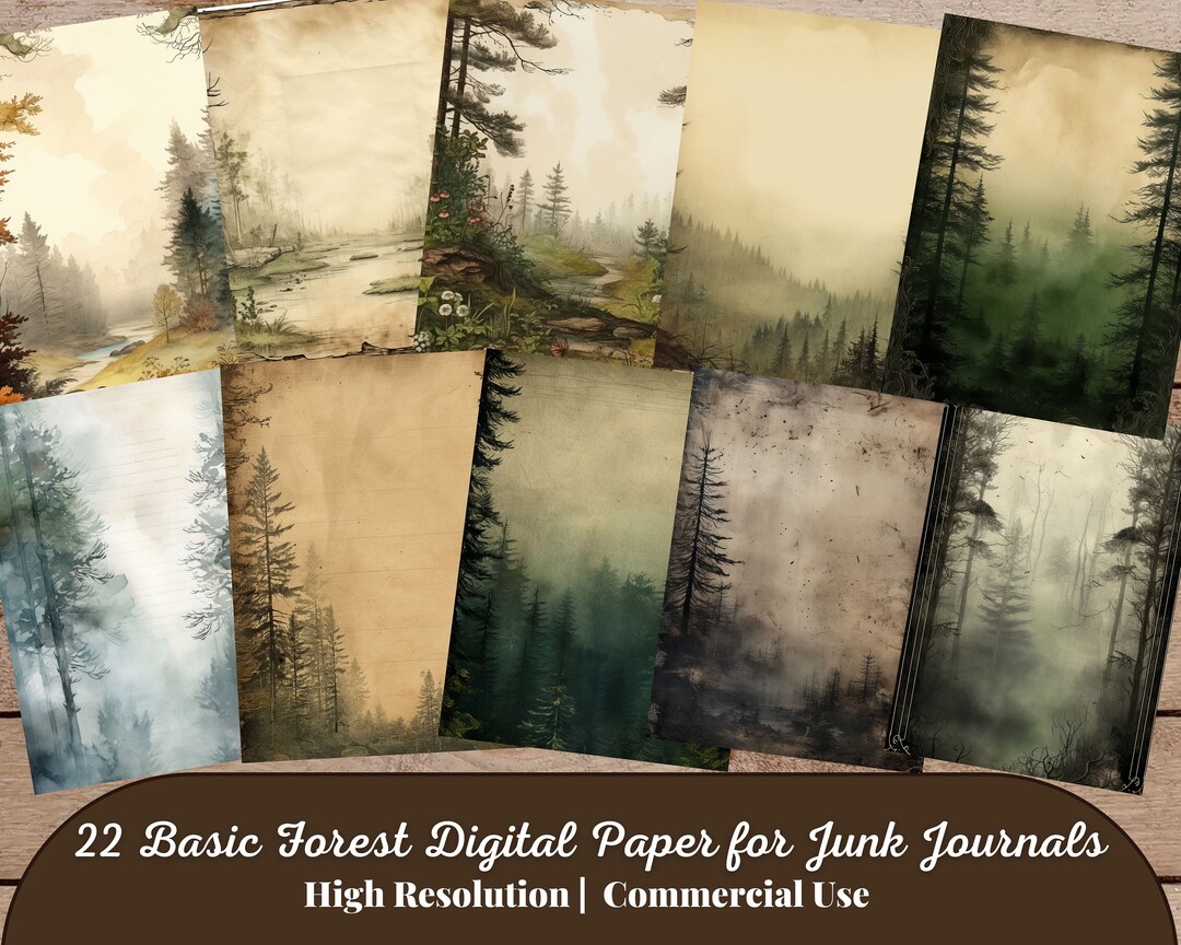 22 Basic Forest Digital Paper for Junk Journals, Journal Paper With ...