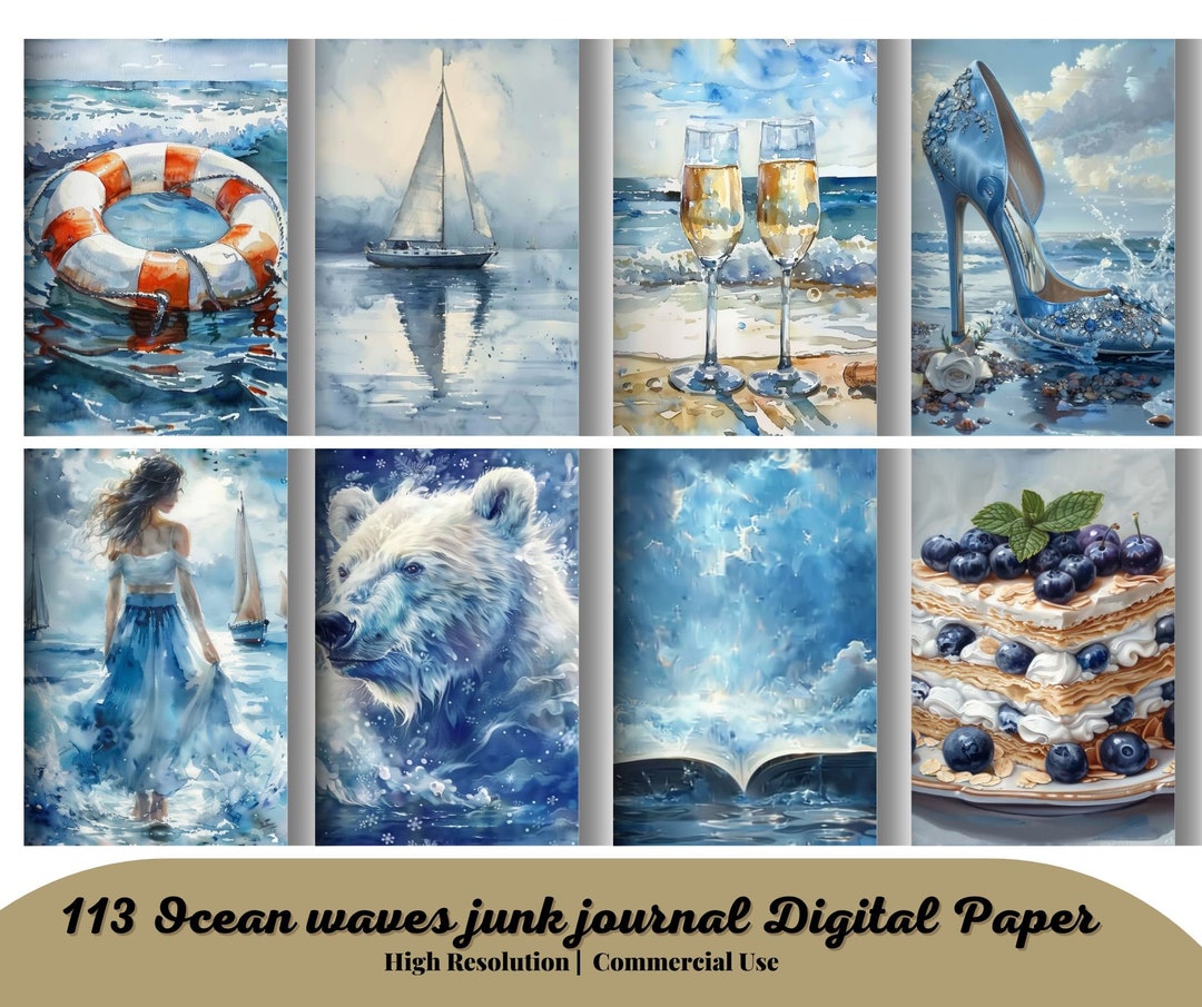 113 Ocean Waves Junk Journal Pages, Scrapbooking, Nautical, Sea Theme ...