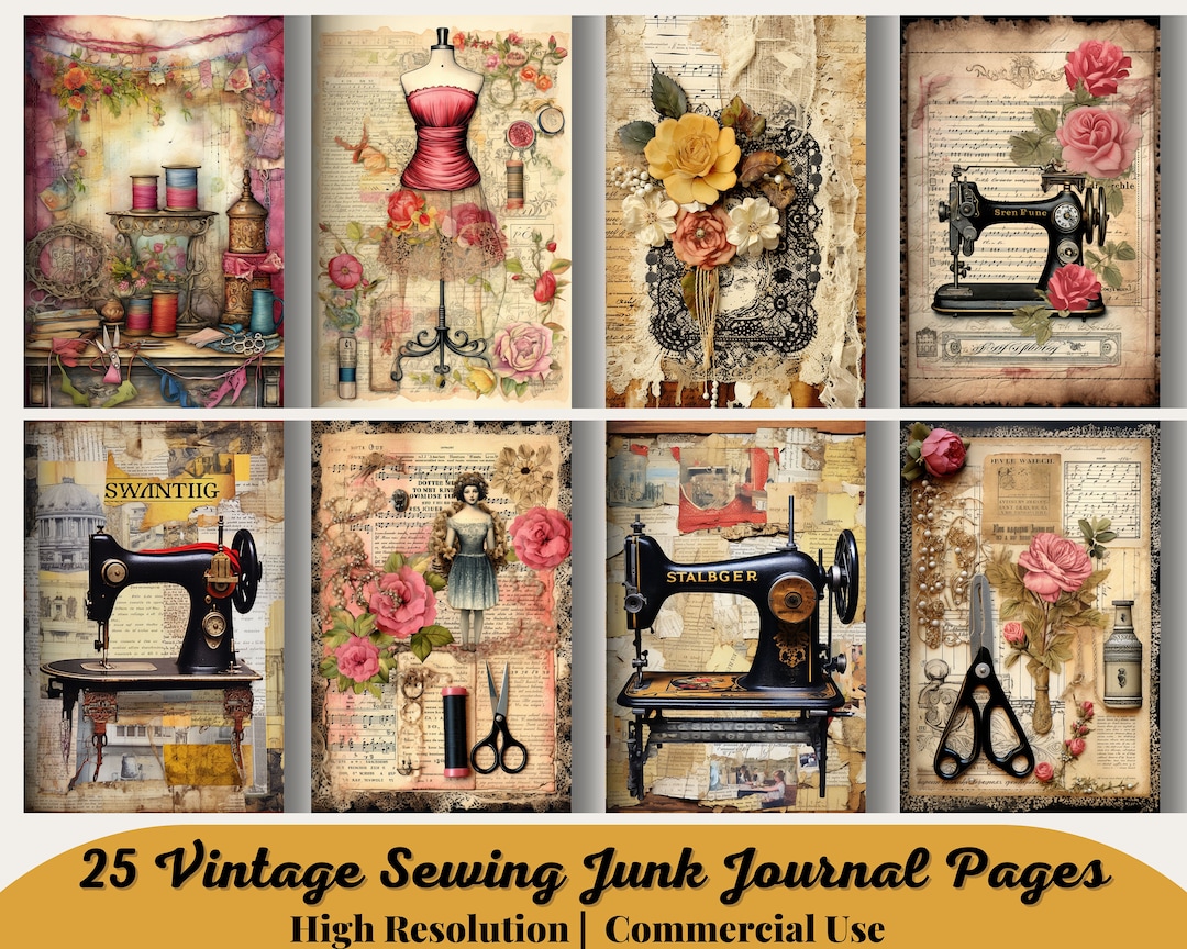 25 Vintage Sewing Junk Journal Pages, Digital Scrapbook Paper Kit ...