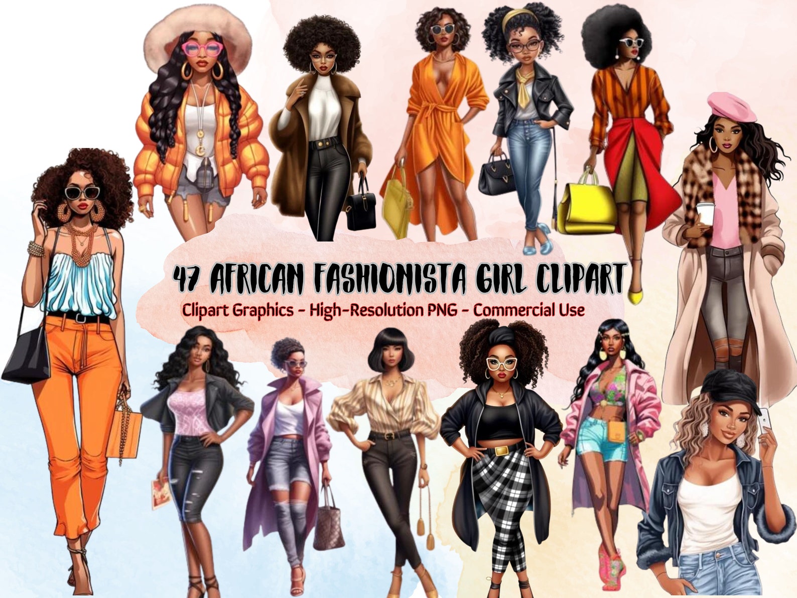 47 African Fashionista Girl Clipart, African American Woman PNG ...