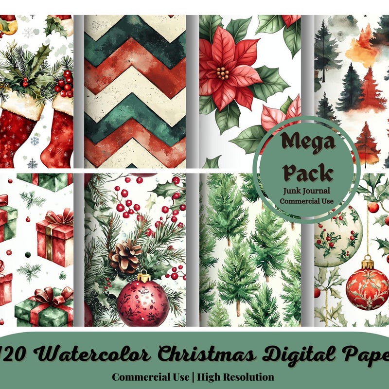 Watercolor Christmas Digital Paper - Etsy