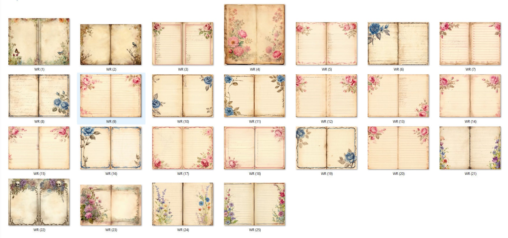 25 Junk Journal, Pages, Timeworn, Floral, Shabby, Pink, Blue, Papers ...