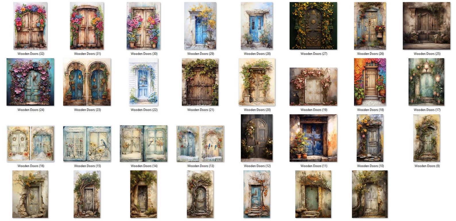 31 Wooden Doors Junk Journal, Printable, Vintage Journal Pages, Door ...
