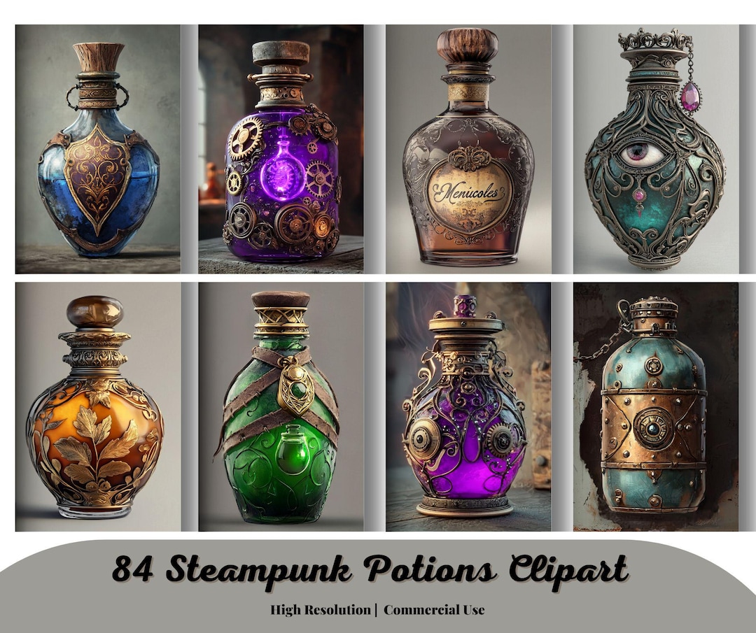 Steampunk Potions Clipart, Clip Art Graphics and Collage Sheets, Altered Art, Junk Journals ...
