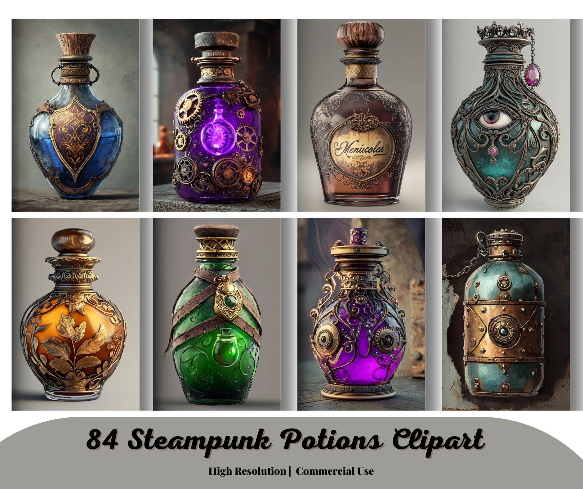 Steampunk Potions Clipart, Clip Art Graphics and Collage Sheets ...