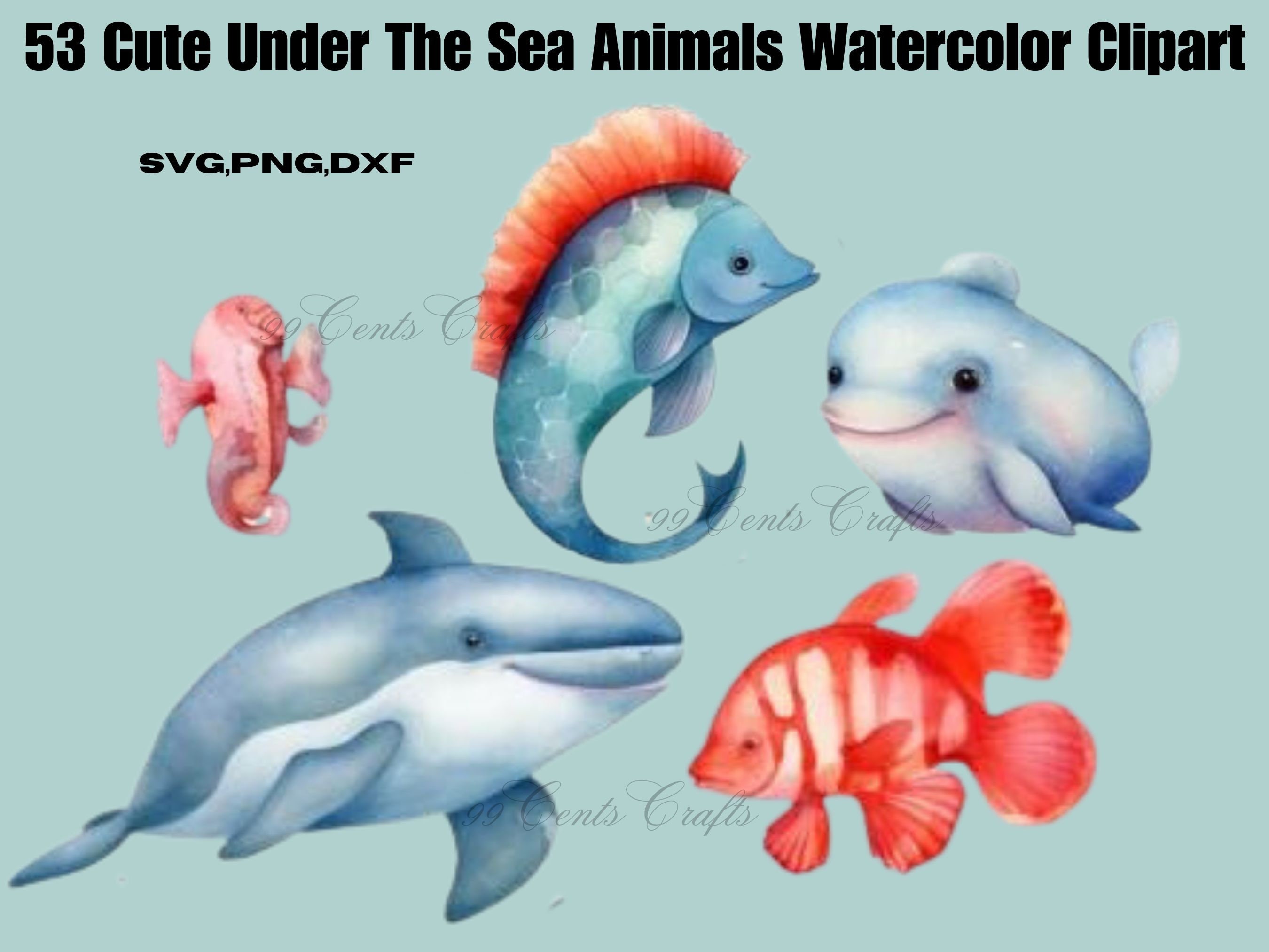 53 Cute Under the Sea Animals Watercolor Clip Art Bundle Sea - Etsy