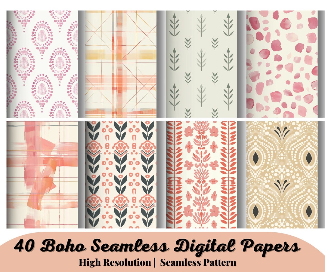 40 Boho Seamless Digital Papers, Boho Scrapbook Paper, Boho Backgrounds ...