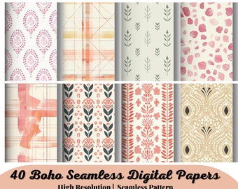 10 Boho Seamless Digital Papers, Boho Scrapbook Paper, Boho Backgrounds ...