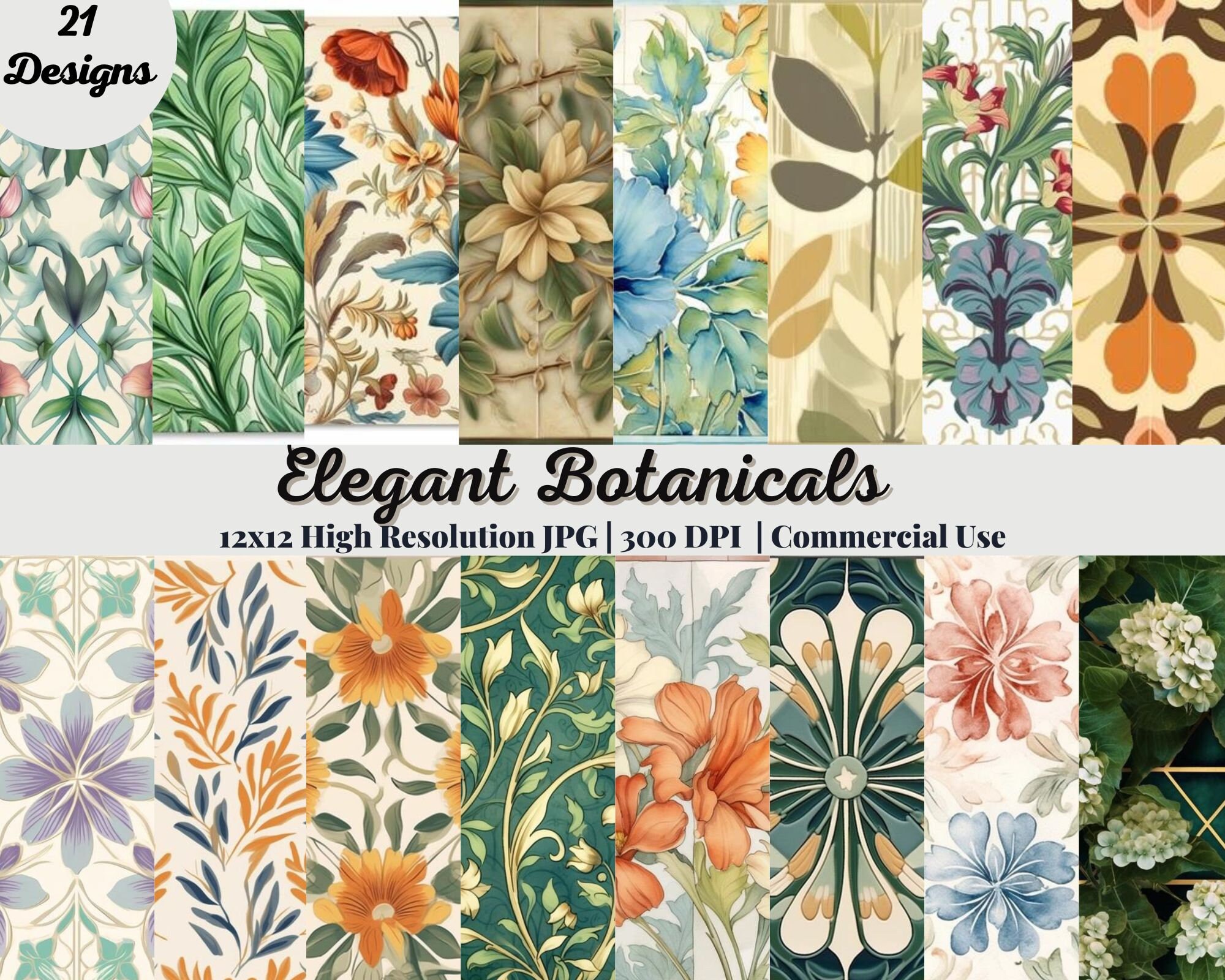 20 Elegant Botanicals Patterns for Digital Download 300 DPI - Etsy