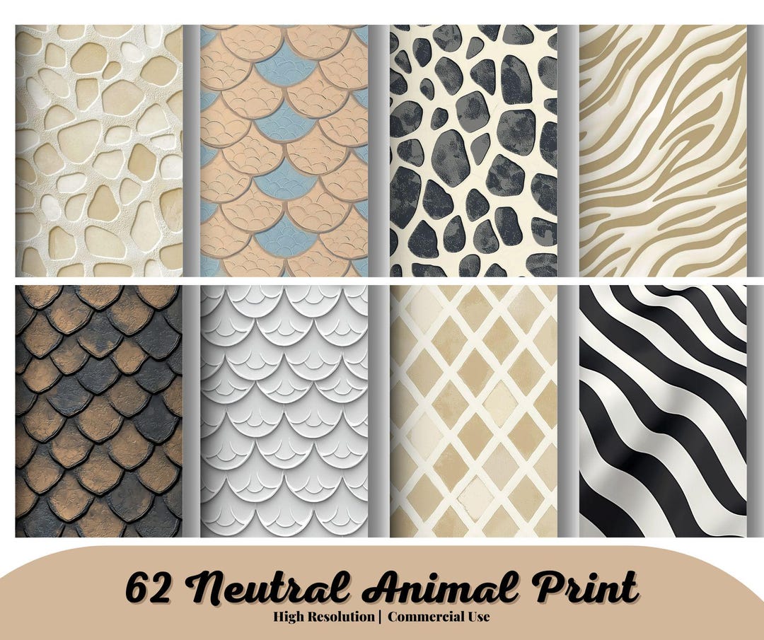 Neutral Animal Print Digital Paper, Animal Skin Patterns With Tiger ...