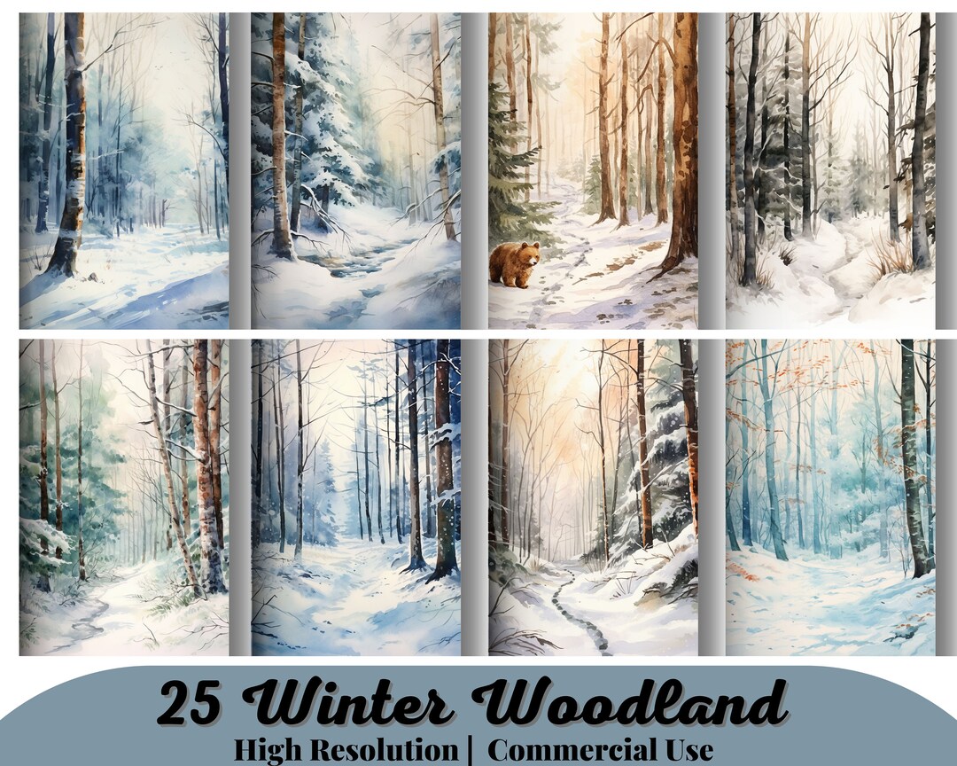 25 Printable Winter Woodland Landscape Digital Paper, Winter Wonderland ...
