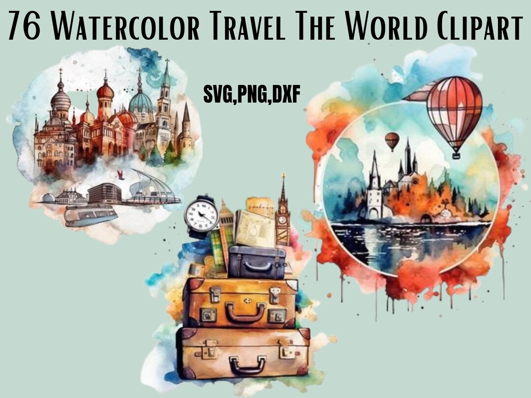 76 Watercolor Travel the World Clipart Bundle Summer Vacation - Etsy