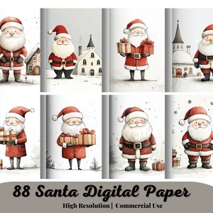88 Whimsical Santa Clipart Digital Paper, Jolly Santa Graphics ...