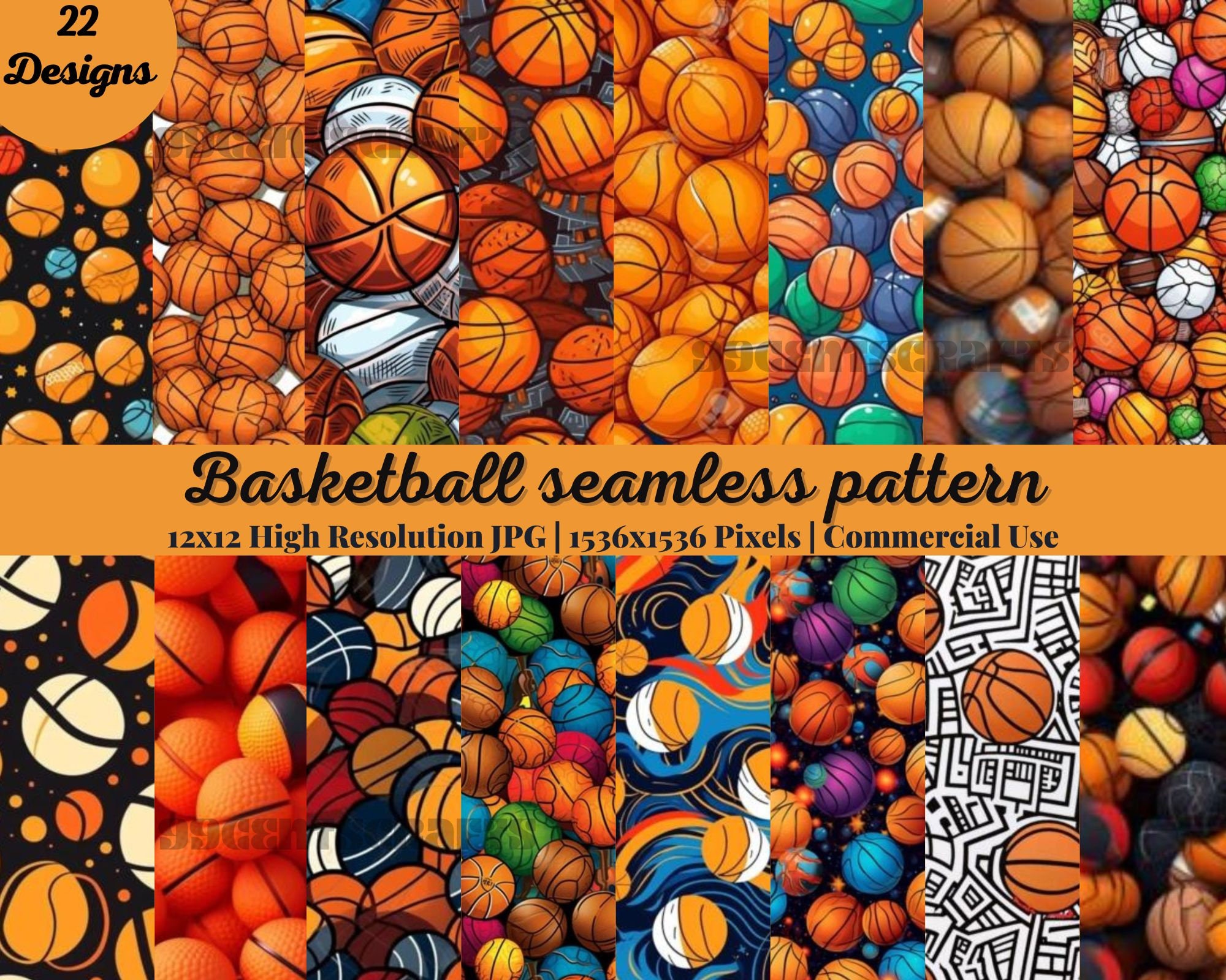 22 Basketball Seamless Pattern Digital Paper, Basketball Digital ...