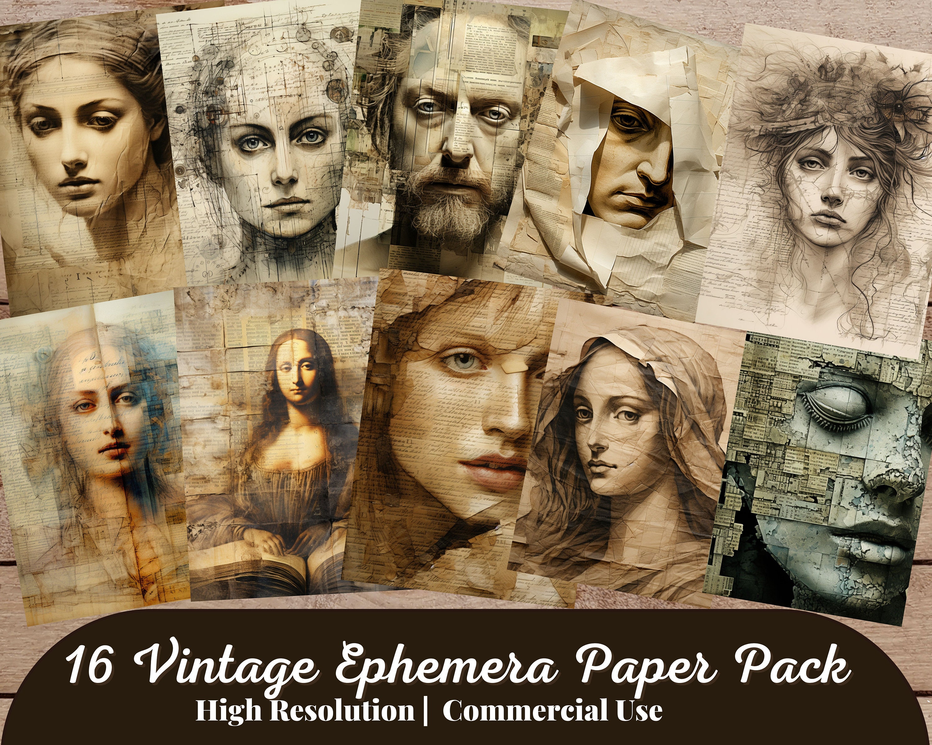 16 Vintage Ephemera Paper Pack, Vintage Paper Pack, Ephemera Papers ...