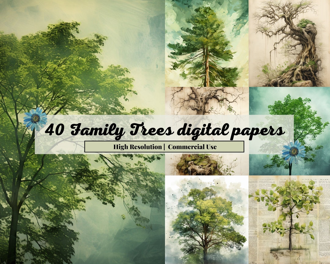 40 Family Trees Digital Papers to Download Vintage Stationery Journal ...