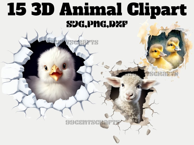 15 3D Farm Animal Clipart, Wall Art Quality, Commercial License ...