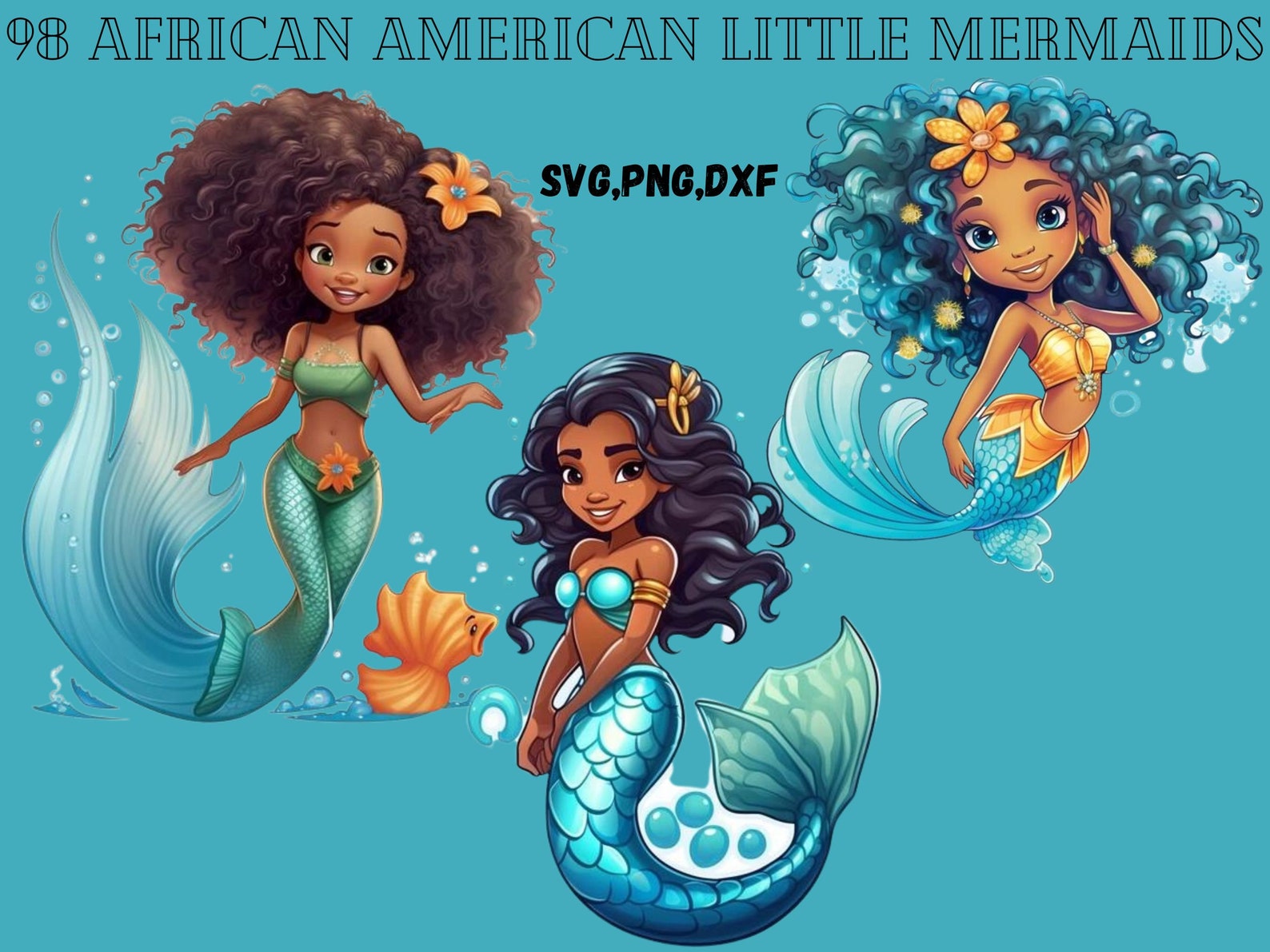 98 African American Little Mermaids Clipart Instant Download - Etsy