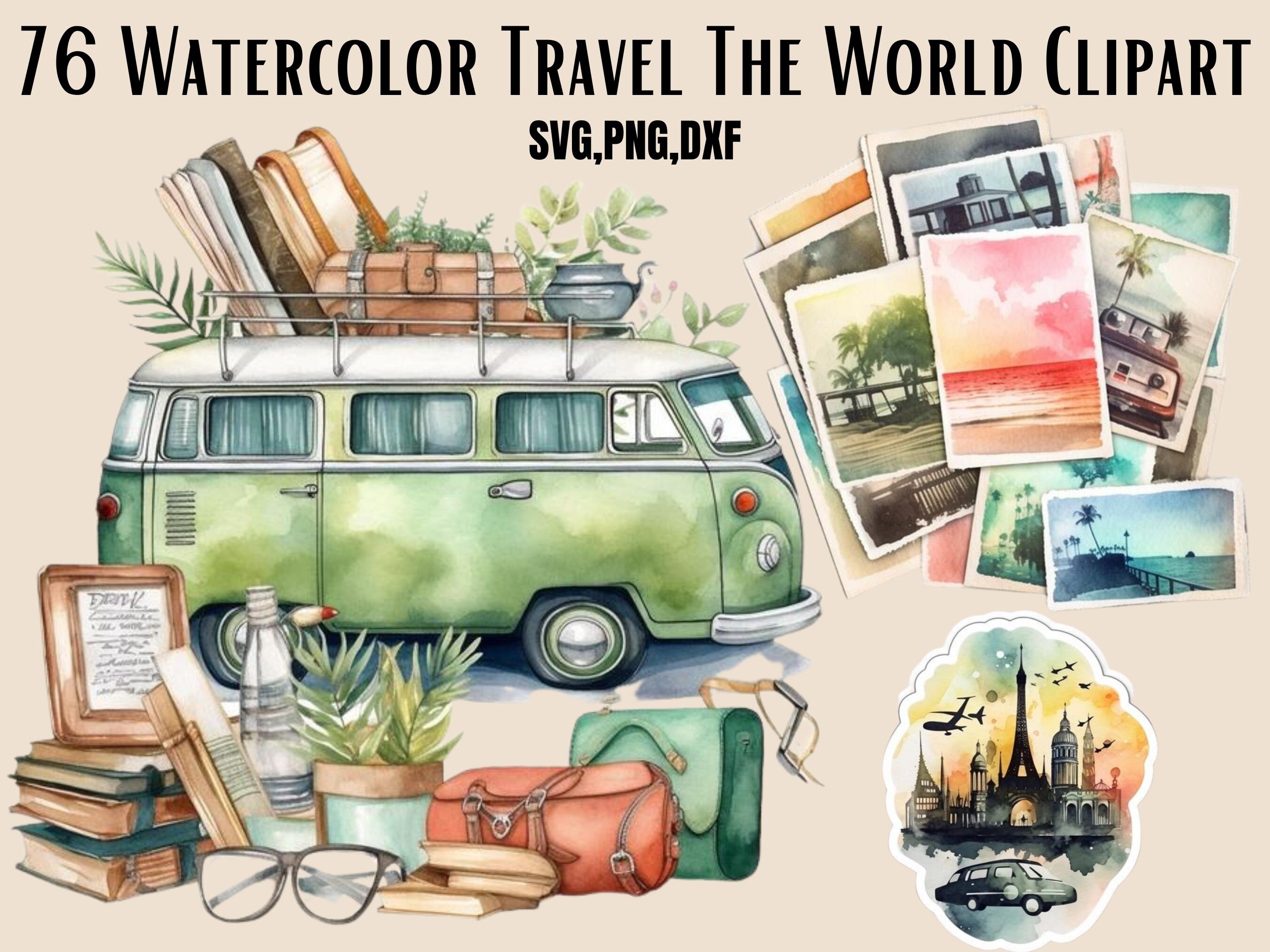 76 Watercolor Travel the World Clipart Bundle Summer Vacation - Etsy