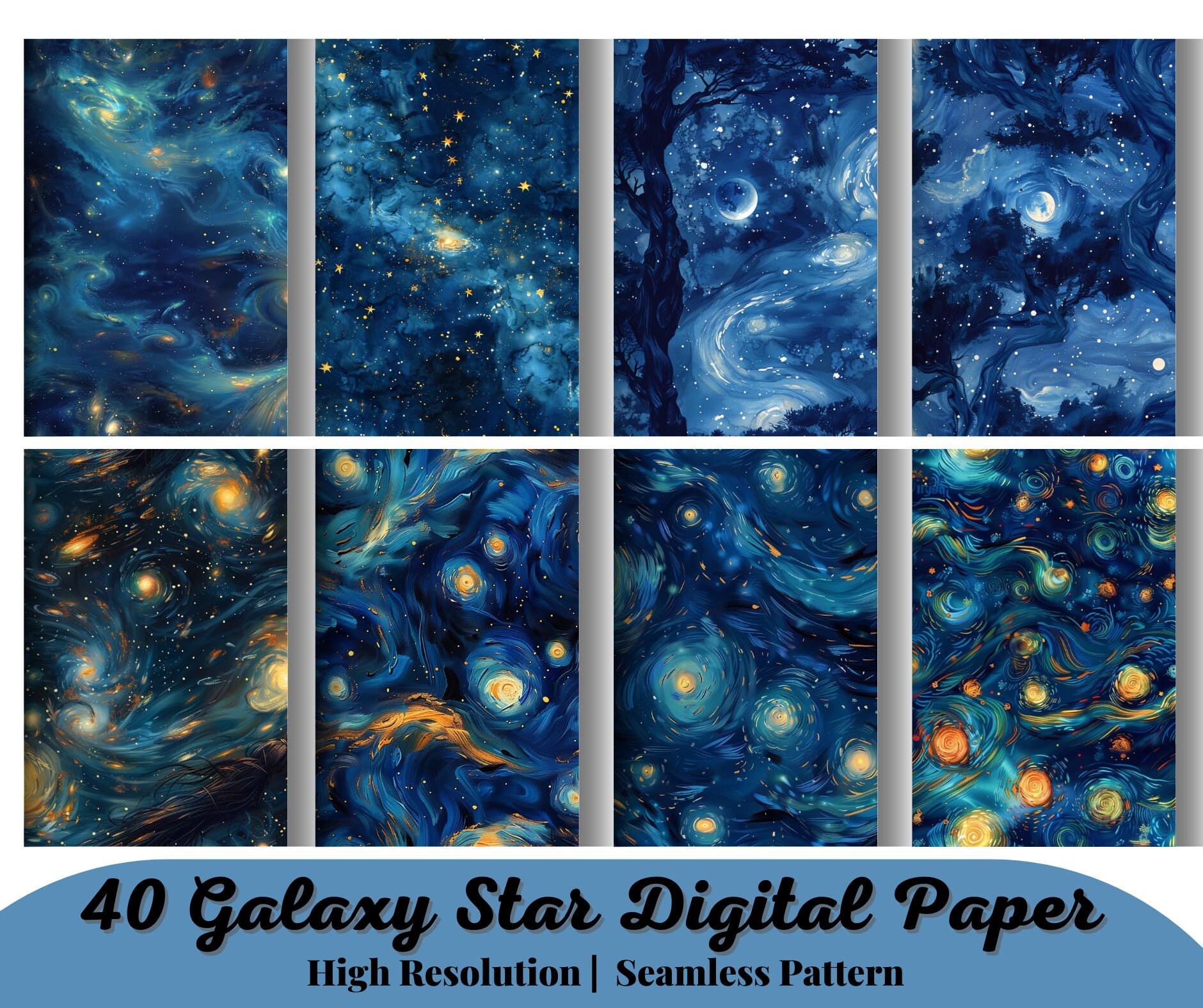 40 Van Gogh Galaxy Star Digital Paper, Seamless Pattern, Sky Pattern ...