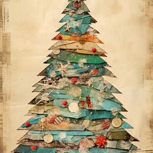 36 Whimsical Christmas Tree Junk Journal Half Pages, Printable Paper ...