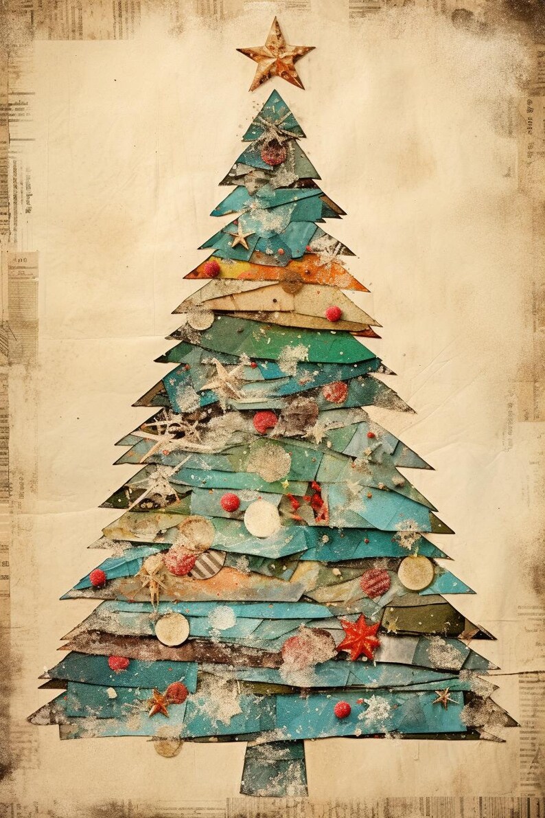 36 Whimsical Christmas Tree Junk Journal Half Pages, Printable Paper ...