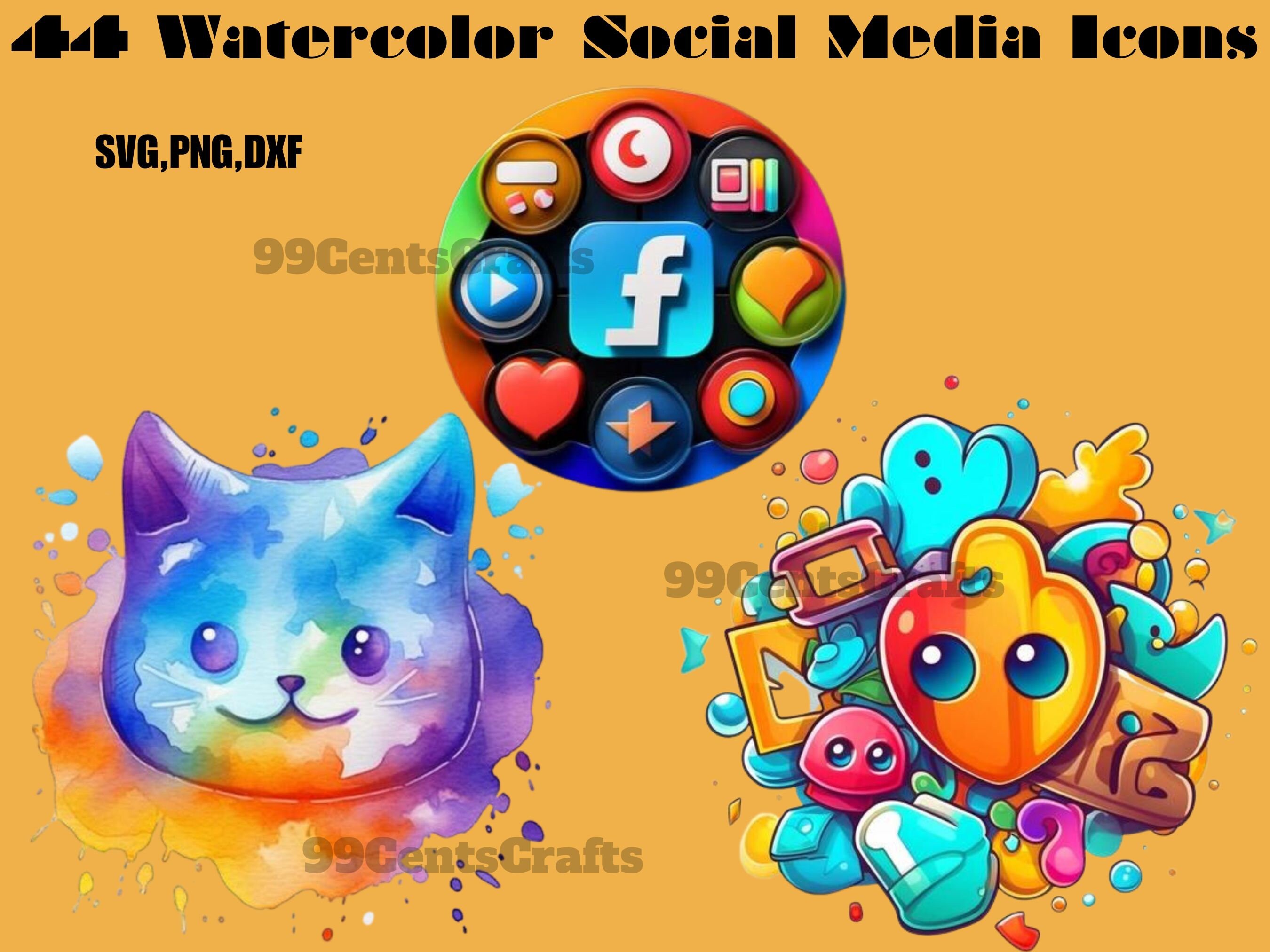 44 Watercolor Social Media Icons Clipart Website Icons Blog - Etsy