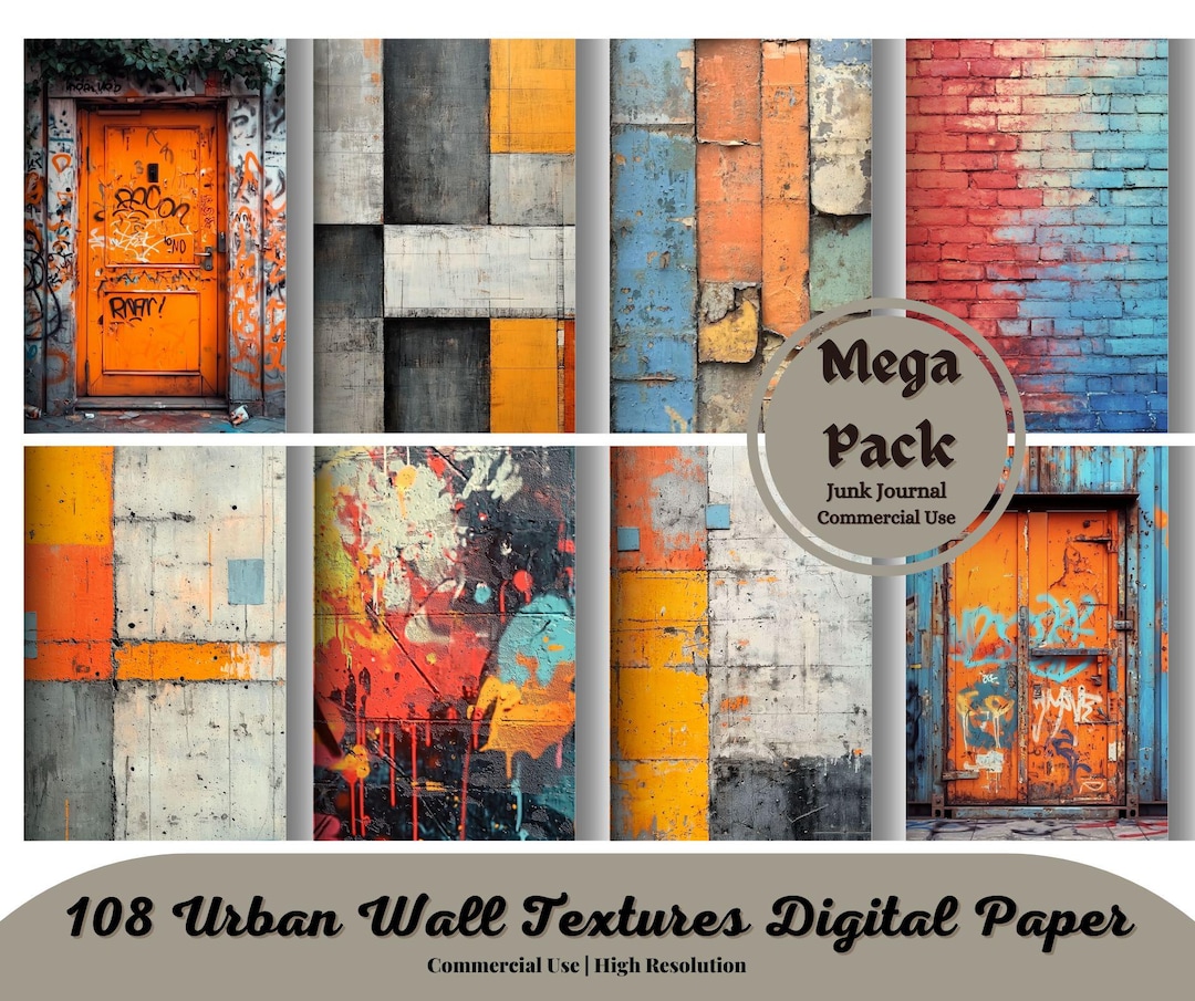 Urban Wall Textures Digital Paper, Graffiti Brick Wall Digital Paper ...