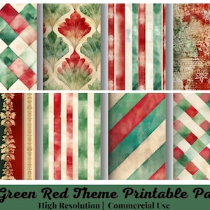 30 Printable Paper Green Red Theme, Double Sheets, Big Bundle ...