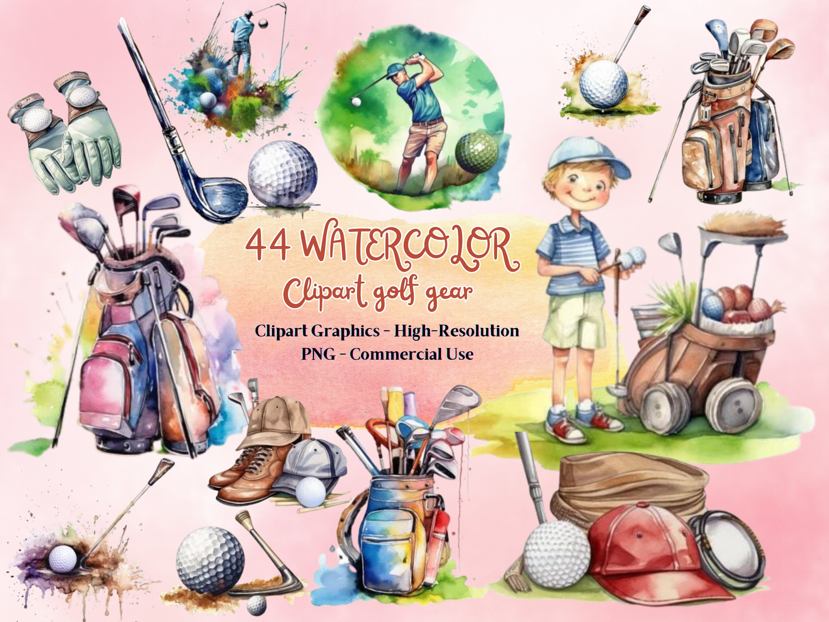 44 WATERCOLOR CLIPART Golf Gear Sport Art Ball Scrapbooking - Etsy