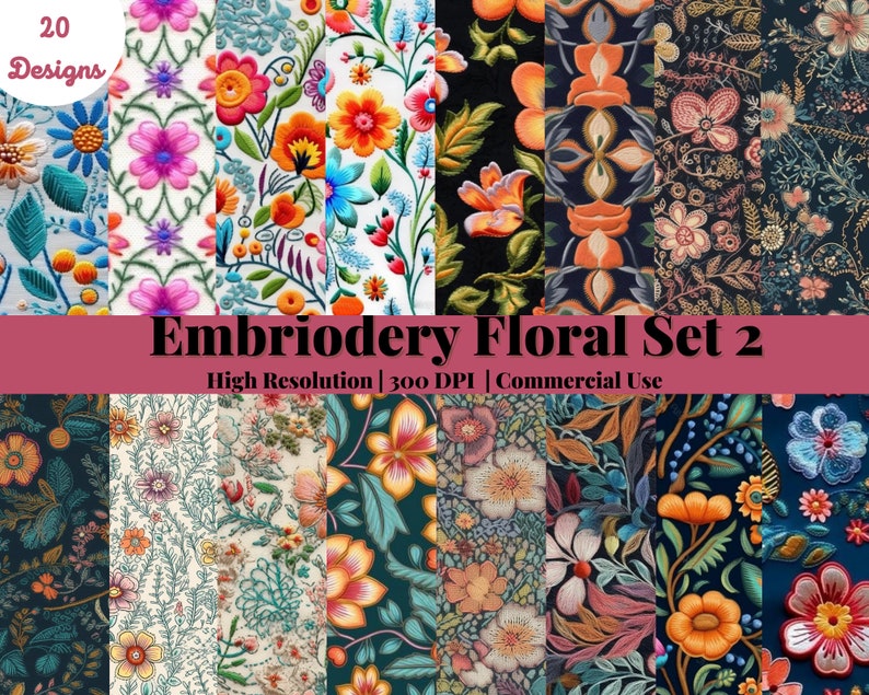 20 Embroidery Seamless File Digital Seamless Patterns Papers