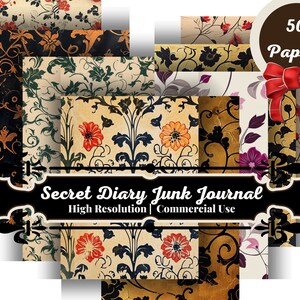 50 Secret Diary Junk Journal, Printable Kit, Vintage Grunge, Digital ...