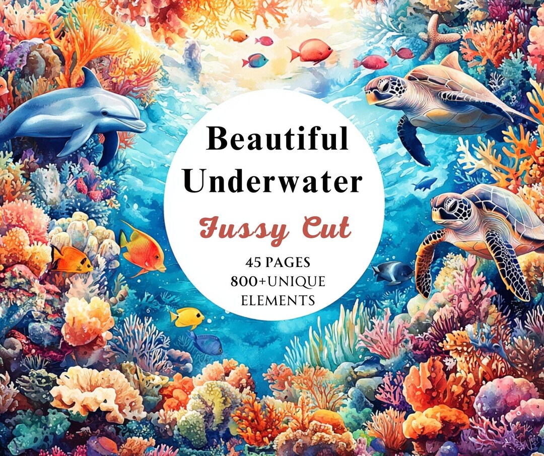 Coral Reefs Watercolor Fussy Cut Bundle, Sea Reef Images, Beautiful Underwater Graphics, PNG ...