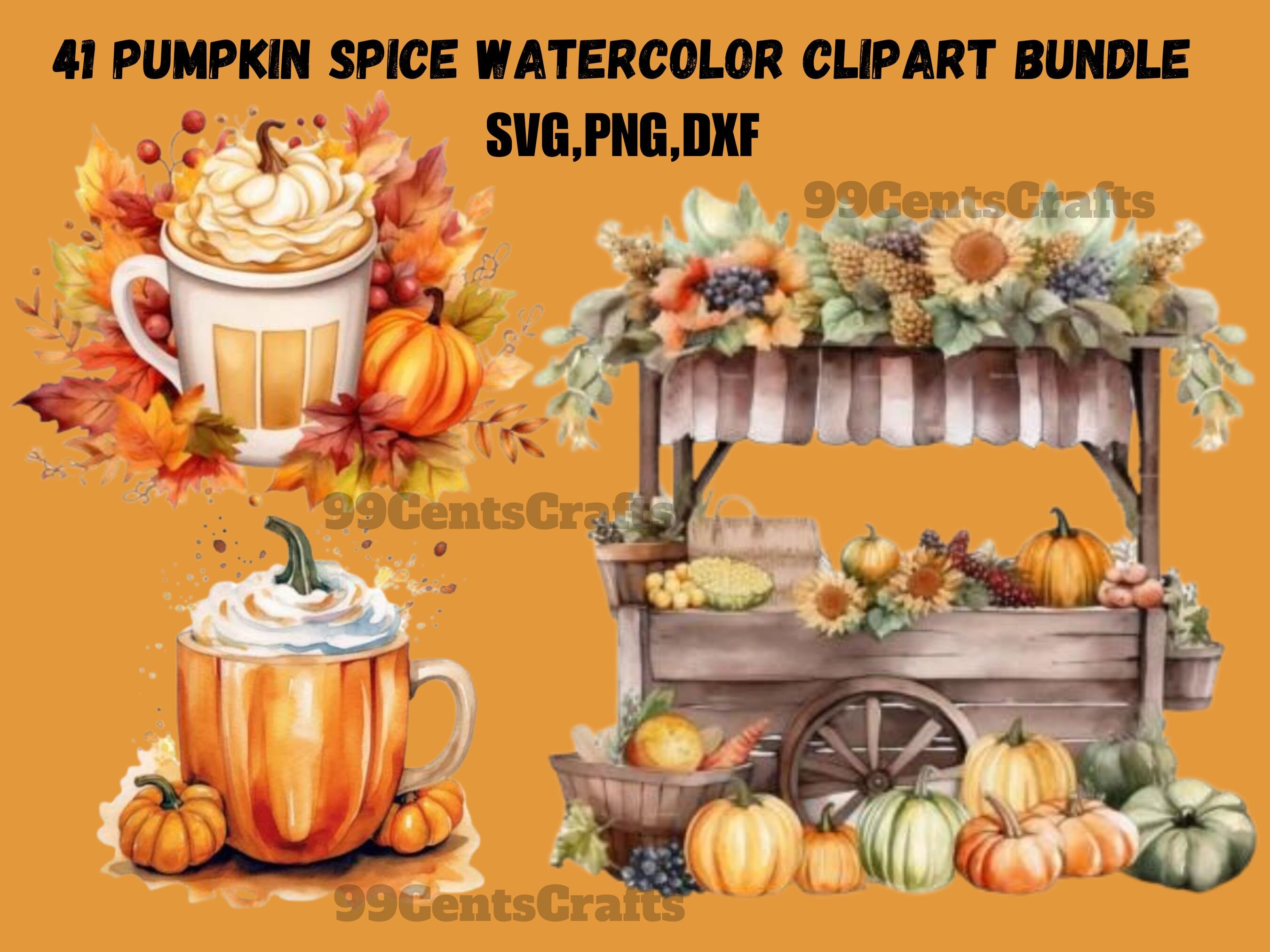 41 Pumpkin Spice Watercolor Clipart Bundle PNG Cozy Fall - Etsy