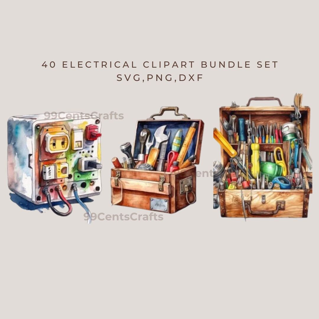 40 Electrical Clipart Bundle Set Watercolor PNG Transparent - Etsy