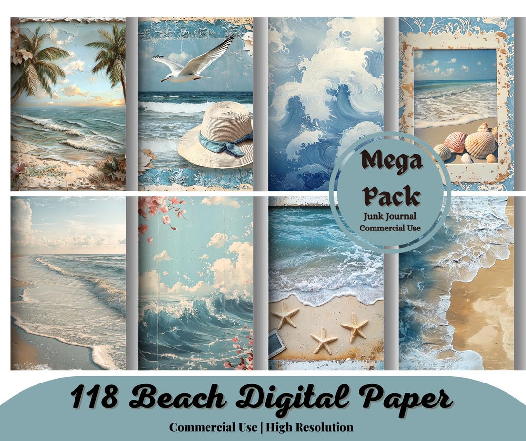 118 in Love With the Sea Digital Junk Journal Kit, Beach Collage ...