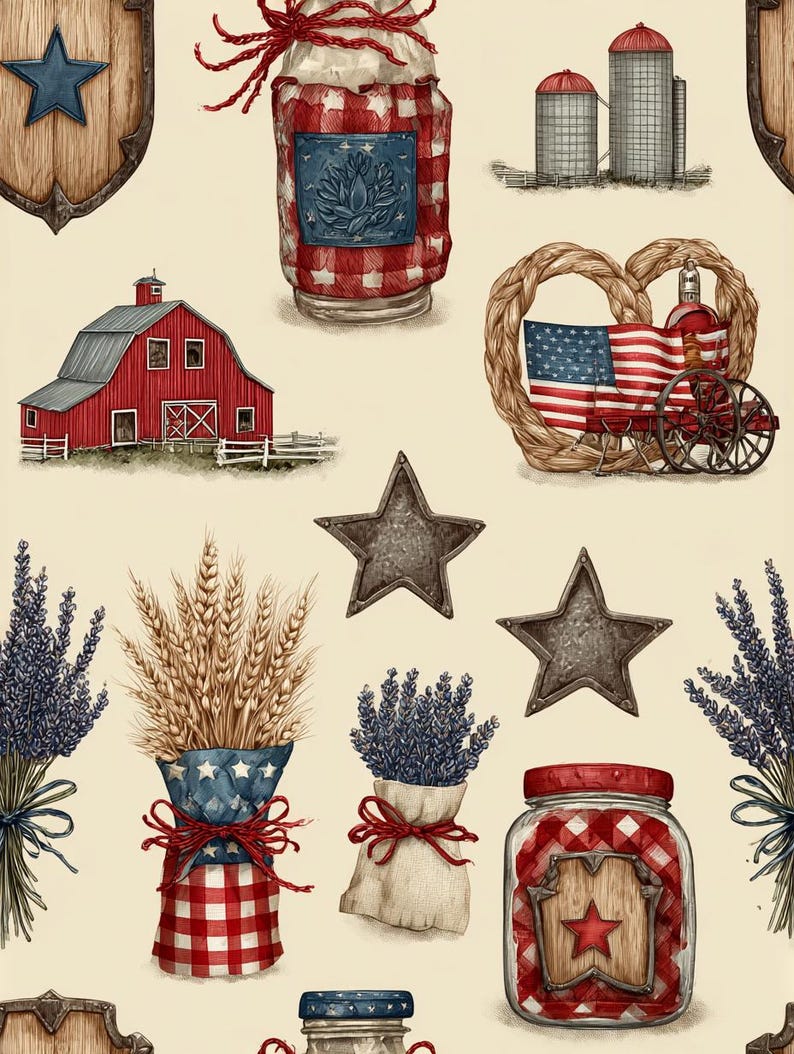 Rustic Farmhouse Patriotic Digital Paper | Vintage Country Americana ...